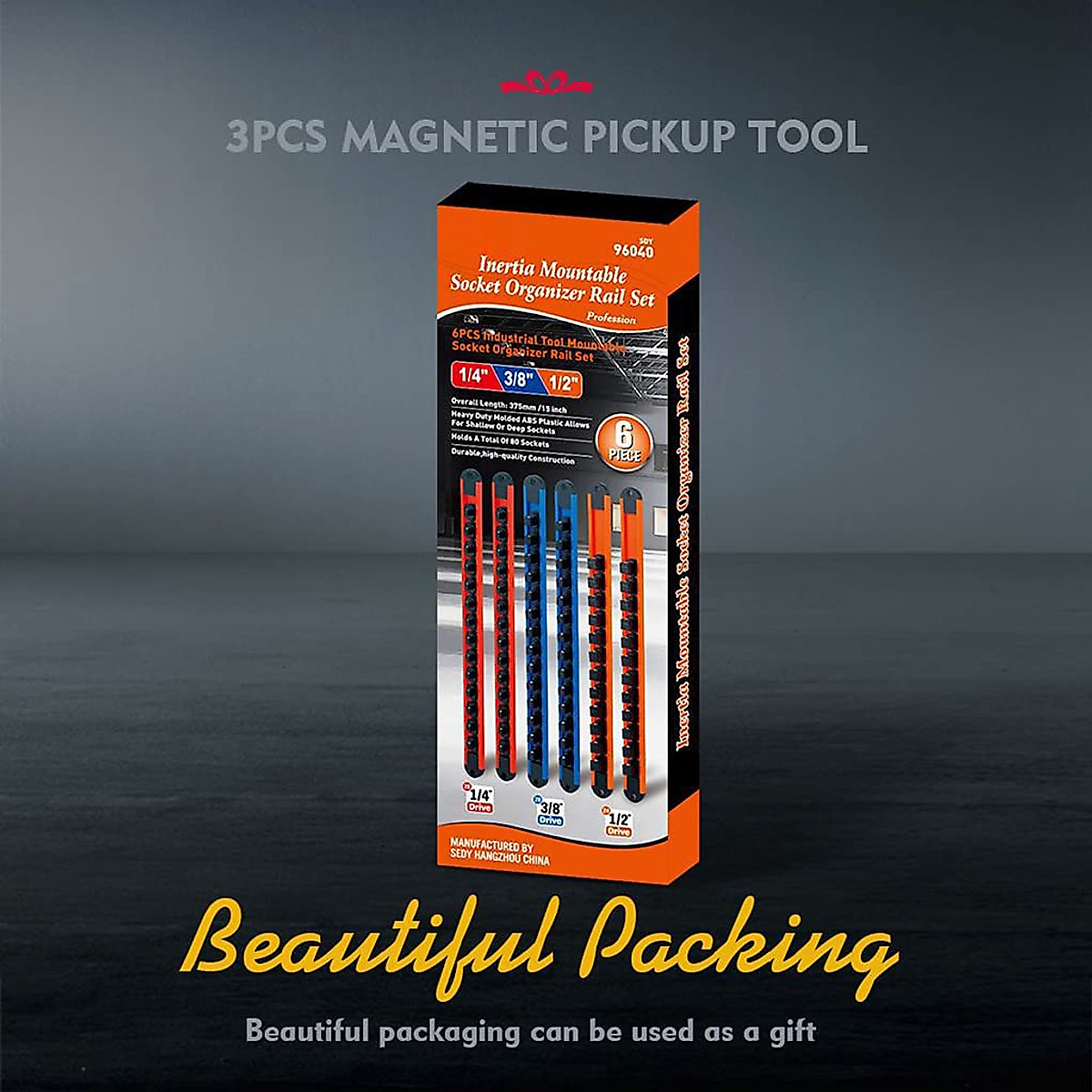 6-Pieces Practical Socket Organizer 1/4-Inch 3/8-Inch 1/2-Inch Socket Holders Red And Blue Magnetic Socket Organizers For Toolboxes