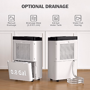 AIRPLUS 4,500 Sq. Ft. Dehumidifier, Humidity with Auto Shut off, Auto Drain or Manual Drainage, 0.8 gal Water Tank Capacity for Home and Basement