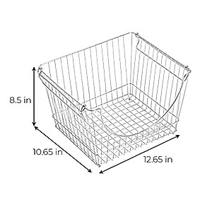 Smart Design Stacking Baskets with Handles - Set of 6 Large - Steel Metal Wire - Fruit Produce Vegetable Safe Storage Bin Organizer Pantry Counter Stand Rack - 12.5 x 8.5 Inch - Chrome