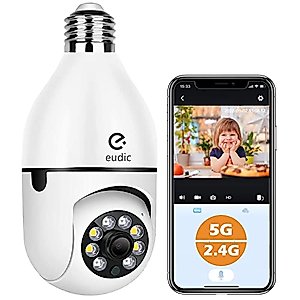 Light Bulb Security Camera,Free Cloud Storage 1080P 2.4GHz / 5GHz WiFi Smart Home Surveillance 360 Degree Pan,Tilt Panoramic ,Human Motion Detection, Color Night Vision, Two Way Talk, Indoor Outdoor