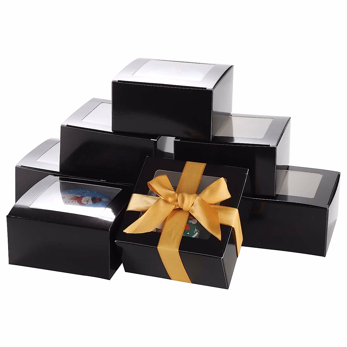 Frantis Black Gift Boxes 24 Pack 4x4x2 Inches With Window Soap for Party Gift Boxes, Its Apply to Displaying Gift Packaging, Soap Boxes Easy to Assemble With Elegant Ribbons