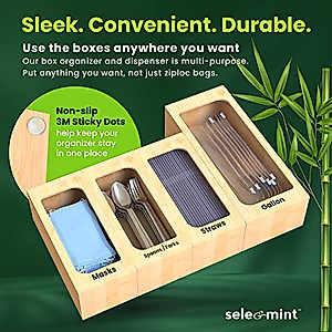 Bag Storage Organizer for Drawer - Ziplock Bag Storage Organizer with Slider Cover - Bamboo Food Plastic Baggie Holder & Container, Sandwich & Snack Sized Slider Bags Dispenser for your kitchen drawer