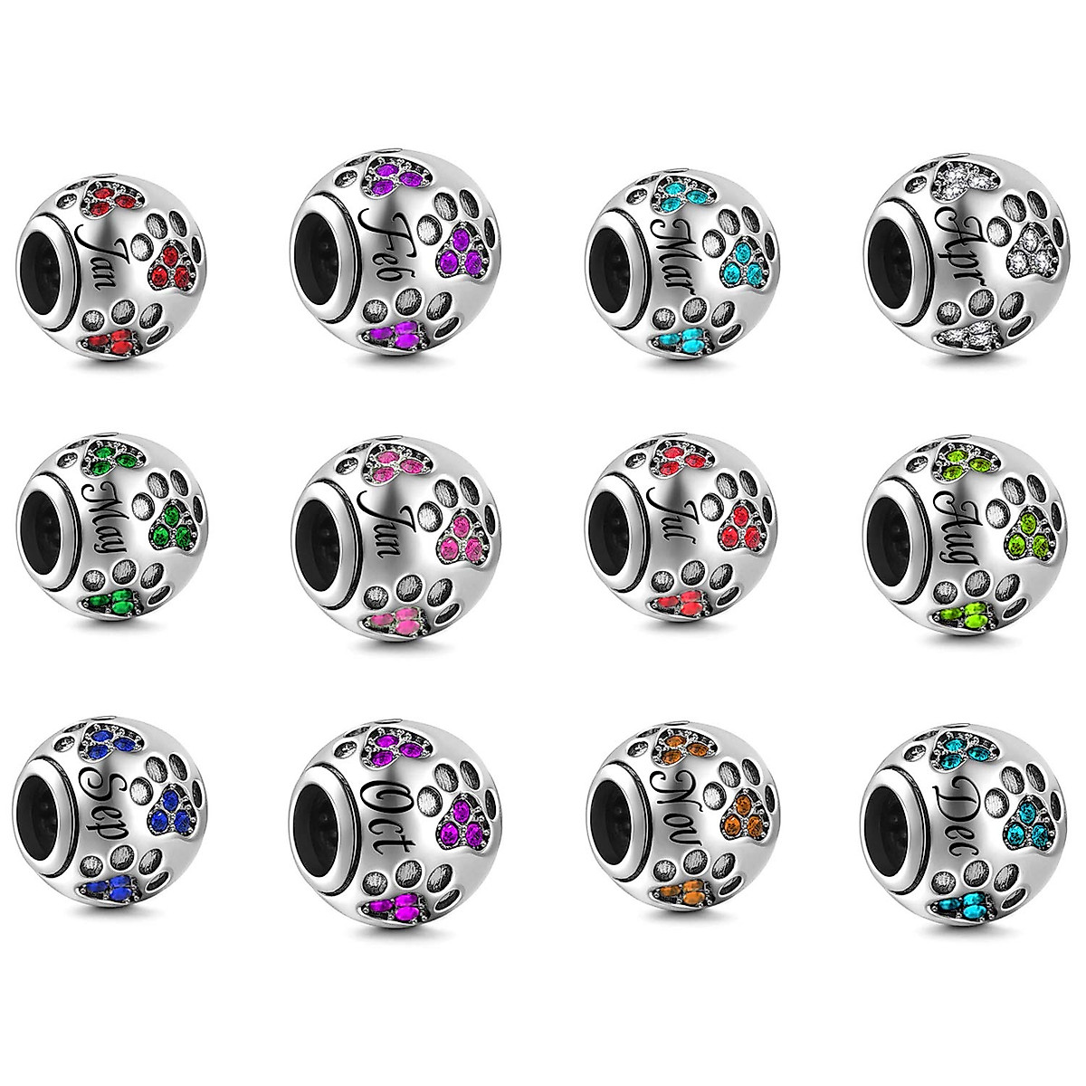 Birthstone Charm for Pandora Charms Bracelet Dog Paw Jan-Dec Birthday Crystal Charms for Bracelet and Necklace (November)
