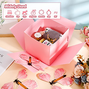 XLSXEXCL Butterfly Explosion Gift Box, Flying Butterfly Surprise Box, Exploding Butterfly Birthday Box with 8 Pcs Flying Butterfly Toy for Birthday, Wedding, Anniversaries, Christmas (Pink)