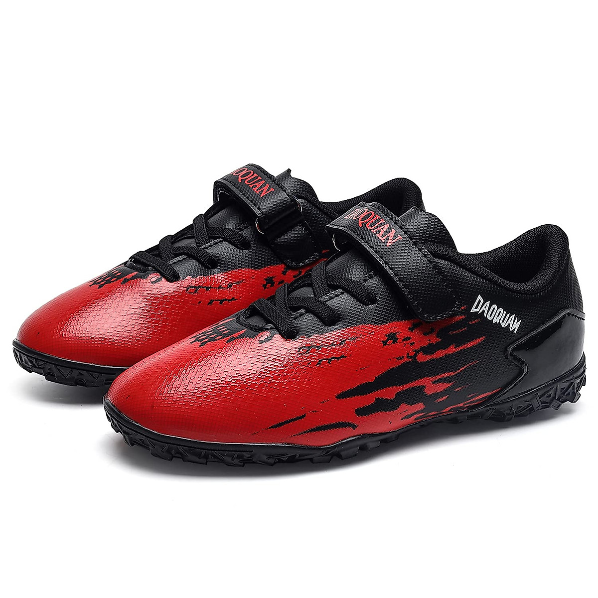 DimaiGlobal Kids Turf Soccer Shoes Boys Girls Football Shoes Athletic Outdoor/Indoor Sports Shoes Youth School Performance Futsal Sneaker Black/Red