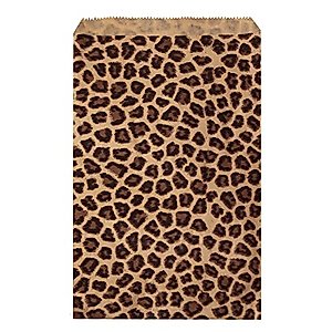Ikee Design 200 Pcs of 6" X 9" Flat Plain Leopard Prints Paper or Patterned Kraft Bags for Candy, Cookies, Merchandise, Party Favors, Gift Bags, Small Paper Bags