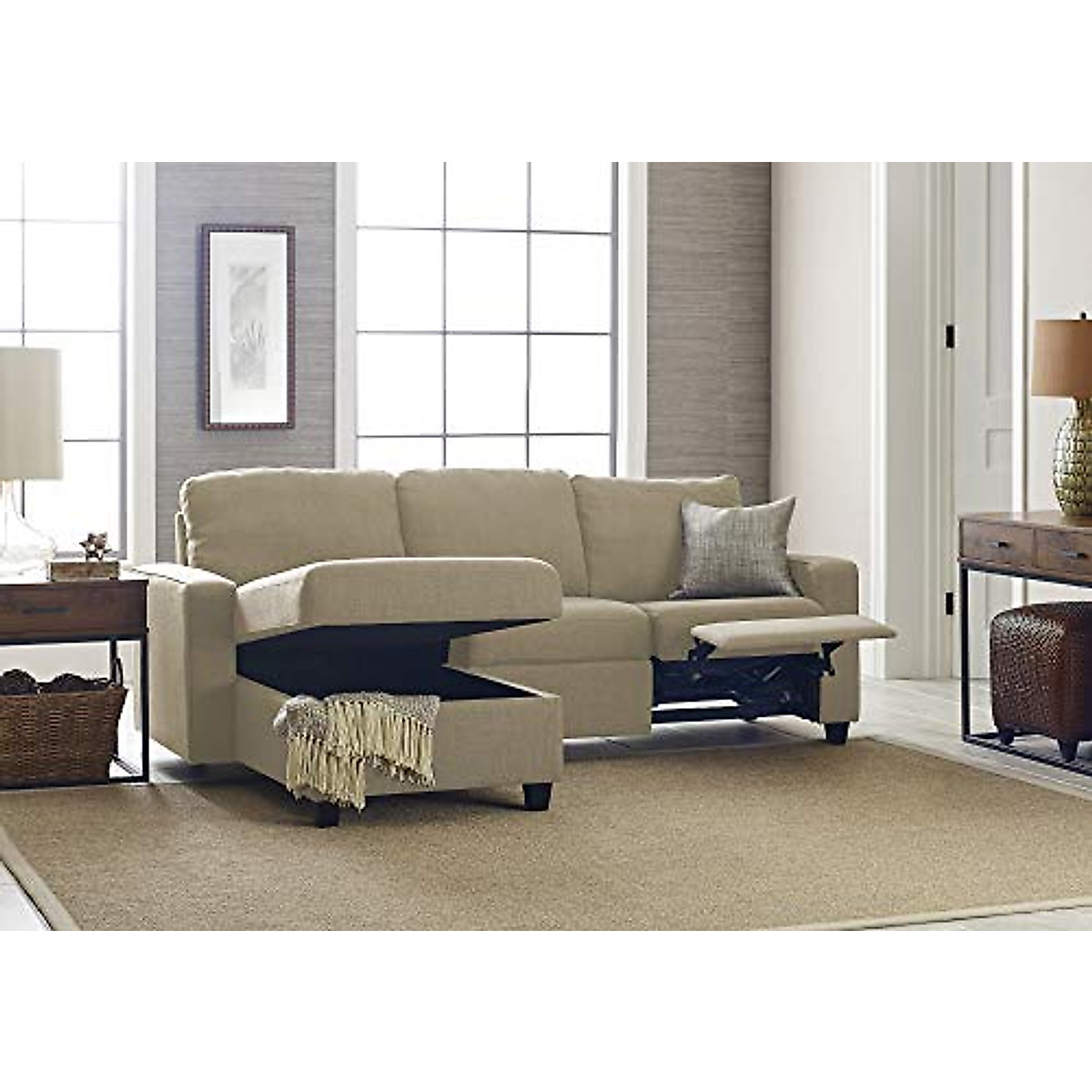 Serta Palisades Reclining Sectional with Left Storage Chaise - Beige