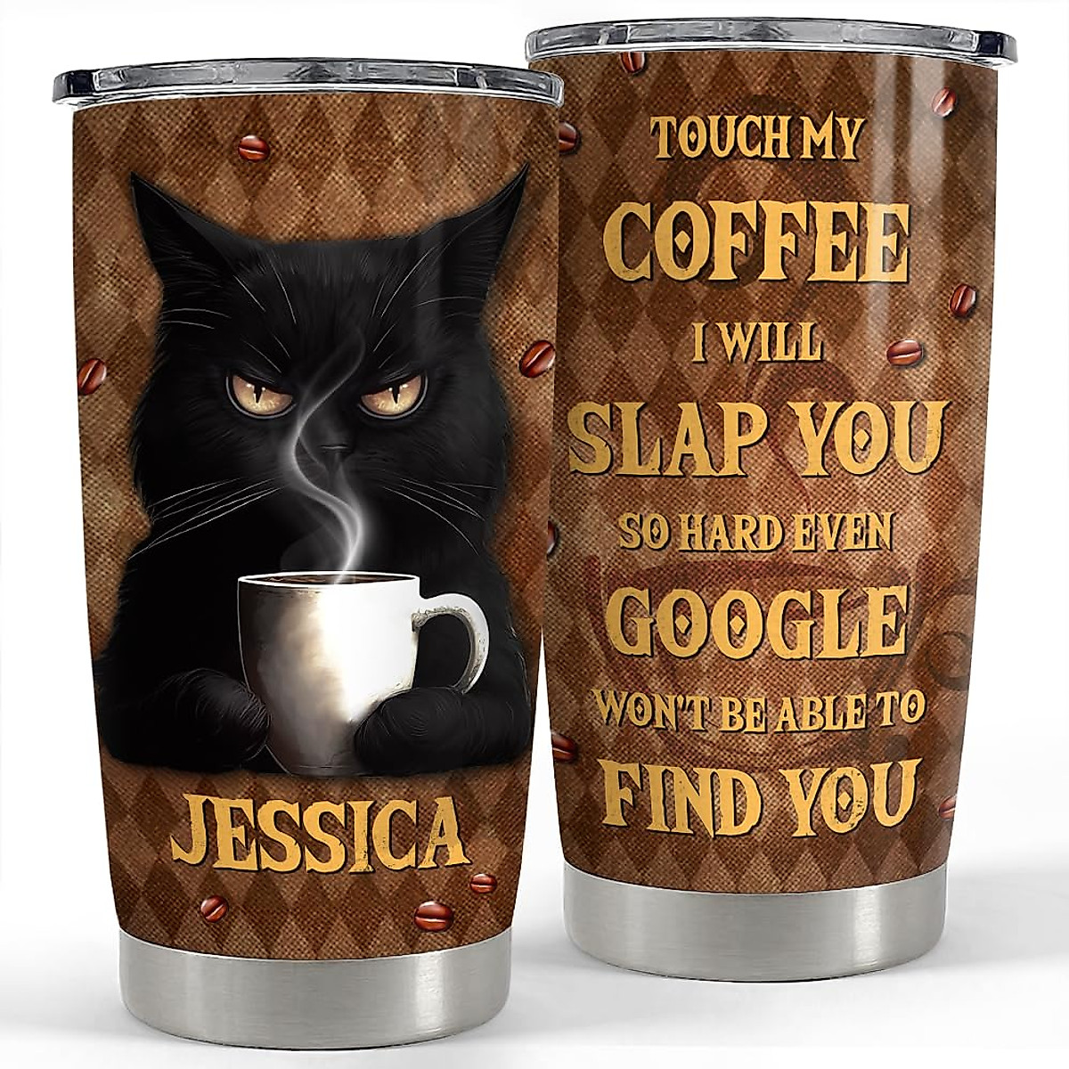 SANDJEST Personalized Black Cat Tumbler Funny Coffee 20oz 30oz Tumblers with Lid Gift for Women Girl Daughter Sister Mom Cat Lovers Christmas Birthday