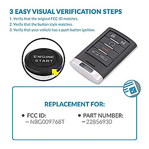Keyless2Go Replacement for 5 Button Proximity Smart Key for Cadillac NBG009768T 22856930