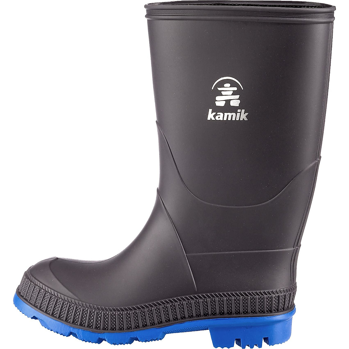 Kamik Youth Stomp Rain Boot, Charcoal/Blue, 2 US Unisex Little Kid
