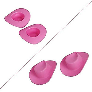 Acxico 10pcs Plastic Mini Miniature Cute Western Cowgirl Pink Cowboy Hat for Doll Dress Up Party Accessories