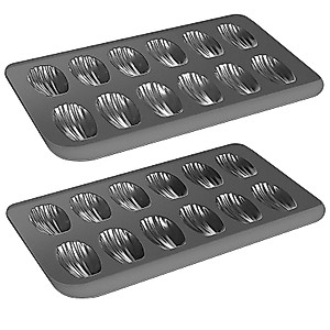 TAOUNOA Madeleine Pans, 12-Well Nonstick Baking Pans Set of 2, Heavy Duty Shell Shaped Mini Cookies Cake Mold Pan