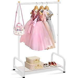 SLEEPING LAMB Kids Clothing Rack, Small Baby Clothes Rack with Bottom Storage Shelf, Kids Dress Up Rack Storage for Coats, Dance Costume Garment Rack for Hanging Clothes, White