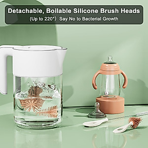 eBanGo Silicone Bottle Brush Set with Stand, 360° Rotating Silicone Bottle Cleaning Brush Cleaner Set, Long Handle 3 in 1 Multipurpose Silicone Baby Bottle Gap Cap Cleaner Brush (Orange)