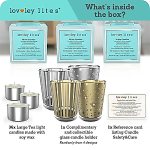 Lovley Lites Soy Tealight Candles Unscented - 36 Premium Long Burning Tea Light Candles White, 1 Inch Tall Non Scented Candles Set