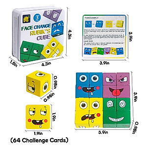 RAEQKS Wooden Expressions Building Block Brain Teasers Puzzle Magic Face Changing Cube Educational Montessori Toys Family Board Games Matching Puzzles Set for Toddlers Kids Aged 3 4 5 6 Years and Up