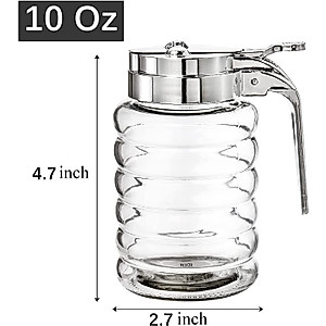 Hacaroa 4 Pack Glass Syrup Dispenser, 10 Oz Maple Syrup Pourer Container with Plastic Top, No Drip Honey Syrup Holder Dispenser Bottles for Honey, Syrup