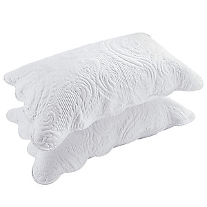 BOSOWOS Quilted Pillow Shams Set of 2, Decorative Microfiber Queen Bed Pillow Shams, Soft Breathable Pillow Covers with Envelope Closure (White, 2Pcs:20 x 30inch)