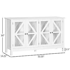 HOMCOM Sideboard, Buffet Cabinet with Tempered Glass Doors and Adjustable Storage Shelf, Credenza, White