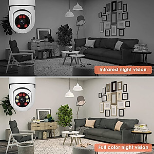2Pcs Light Bulb Security Camera 2.4GHz & 5G WiFi Outdoor, 1080P E27 Light Socket Security Camera, Indoor 360° Home Security Cameras, Full Color Day and Night, Smart Motion Detection (2PCS, Support 5G)