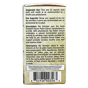 Bio Nutrition Swedish Flower Pollen Extract, 500 Mg, 60 Count
