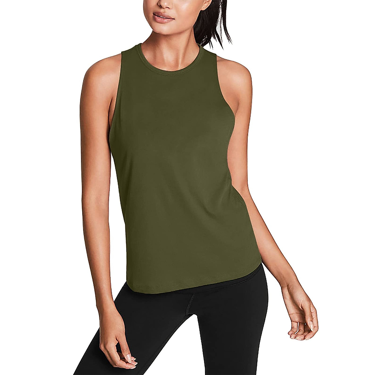 Mippo Open Back Workout Tops Yoga Athletic Shirts Tennis Muscle Tank Workout Tank Tops for Women Loose Fit Army Green M