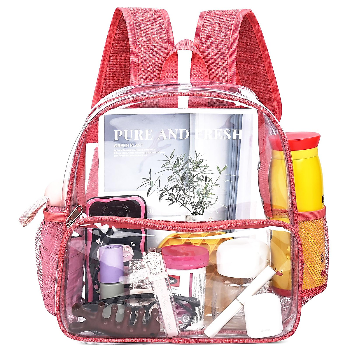Crosstime Pink Clear Backpack for Stadium Events 12x6x12 Clear Stadium Bag For Sporting Events Games Festival Concerts,Women Girls