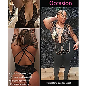 Aranmei Sexy Lingerie for Women Hollow Out Floral Lace Bodysuit One Piece Lingerie Deep V Teddy Babydoll Underwear Medium Black