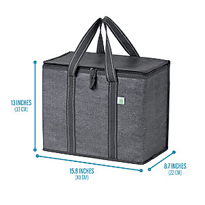 VENO 2 Pack Cooler Bag and Insulated Grocery Bags for Food Delivery, Collapsible Cooler. Reusable Shopping Bags for groceries with Hard Bottom, Zippered Top, Foldable, Heavy-Duty (Gray, 2 Pack)