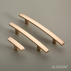 Alzassbg 10 Pack Brushed Brass Cabinet Pulls, 3-3/4 Inch(96mm) Hole Centers Gold Cabinet Handles Hardware Modern Arch Bar Drawer Handle Pull AL3092BB