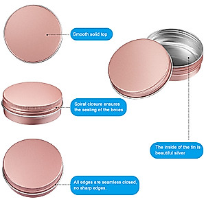 2 oz Metal Round Tins Aluminum Tin Cans Salve Tins Containers with Screw Lid 10 Sheets Stickers for Salve Spice Candies Balms Candles (Rose Gold)
