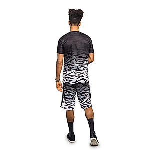 Victorious Men's Dip Dye Gradient Tiger Camo Tracksuit Set Short Sleeve Top and Shorts ST400 - Black - Medium - AA14I