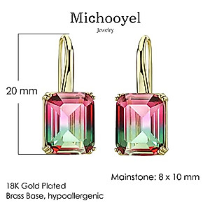 Watermelon Tourmaline Drop Earrings Nickel Free Copper Gradient Color Baguette Cut CZ Earrings for Women Girls