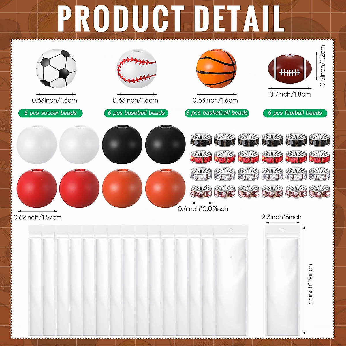 Colarr 16 Set Sports Beads Pens Basketball Football Baseball Rugby Beadable Pens Plastic Beads Making Kit Ballpoint Pen with Black Refills and Bags for Students Gifts School Office Supplies