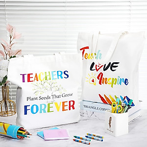 Saintrygo 5 Pieces Christmas Teacher Gifts Teacher Canvas Tote Bags Appreciation Gifts for Teachers Day Grocery Bag with Pocket(Mixed Style)