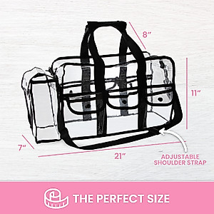Large Clear Makeup Organizer Bag 17 inch x 9 inch x 10 inch, Cosmetic Bag with Sturdy Zipper and 4 External Pockets for Toiletries Adjustable Strap