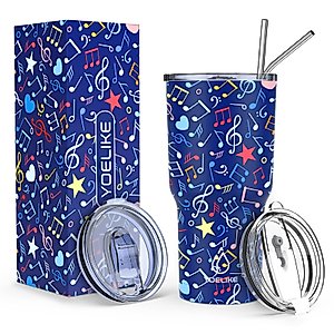 yoelike Music Note 30 oz tumbler with lid and straw, Stainless Steel, Vacuum Insulated Iced Coffee Tumbler Cup, Leak-Proof Travel Mug, Gift Box For Teacher Dad Mon Women Men Friend