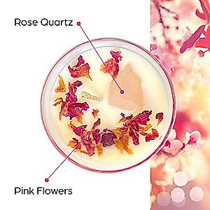ARVE Love Candle, Scent: Pink Champagne, 7.0 oz 100% Soy Wax, Glass Container, Rose Quartz Crystal & Pink Flowers. Aromatherapy, Meditation. Healing Gift attracts Positive Energy, Love Manifestation