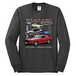 Ford Mustang Classics Untamed American Spirit Cars and Trucks Mens Long Sleeve Shirt, Charcoal, Large