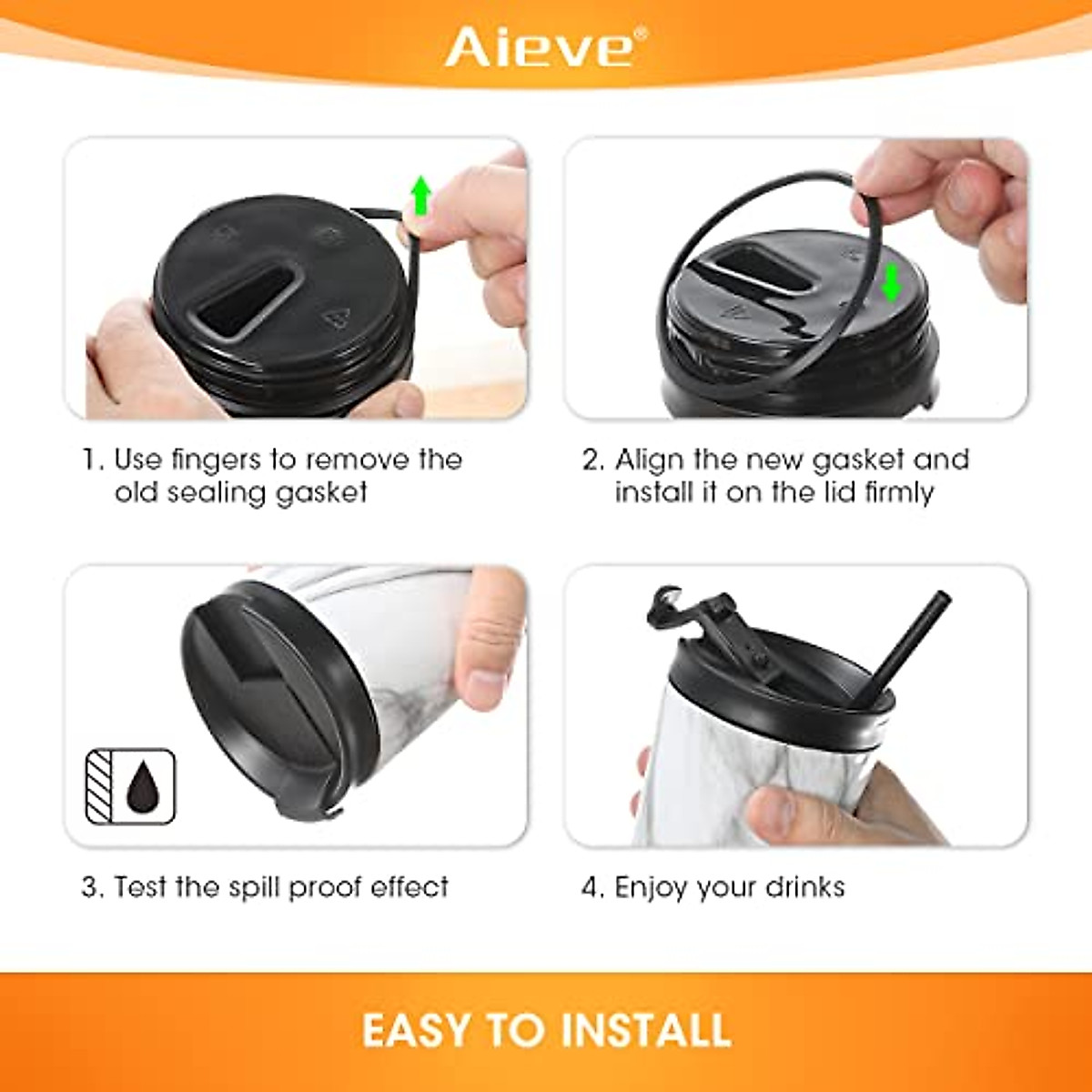 AIEVE Replacement Seals for Simple Modern Insulated Tumbler with Lid and Straw, 5 Pack Replacement Gasket for Simple Modern Tumbler