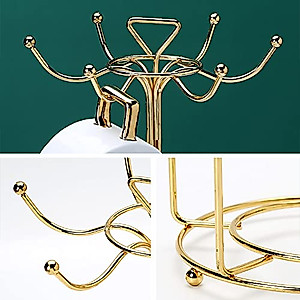 oAutoSjy Iron Coffee Cup Holder Gold Mug Holder with Hook & Handle Coffee Mug Rack Dishes Organizer Mug and Saucer Display Rack Wrought Iron Mug Drainer Storage Drying Rack for Counter Kitchen Office