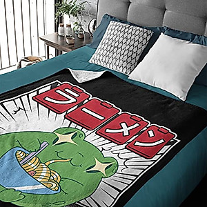 Frog Eat Ramen Blanket 90"x120" Extra Small for Pets Toddler Super Soft Blankets for livingroom, Couch, Sofa Flannel Lightweight Throw to Adults Kids Man Woman