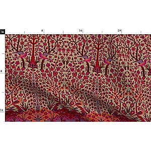 Spoonflower Square Throw Pillow, 18", Linen Cotton Canvas - Red Renaissance Medieval Garden Vintage Style Damask Moroccan Print Throw Pillow Cover w/Insert