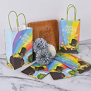 Gatherfun Saint Patrick’s Day Gift Bag Lucky Green Shamrock Rainbow Paper Gift Bag with Handle for Green Irish Party Decorations, 24PCS
