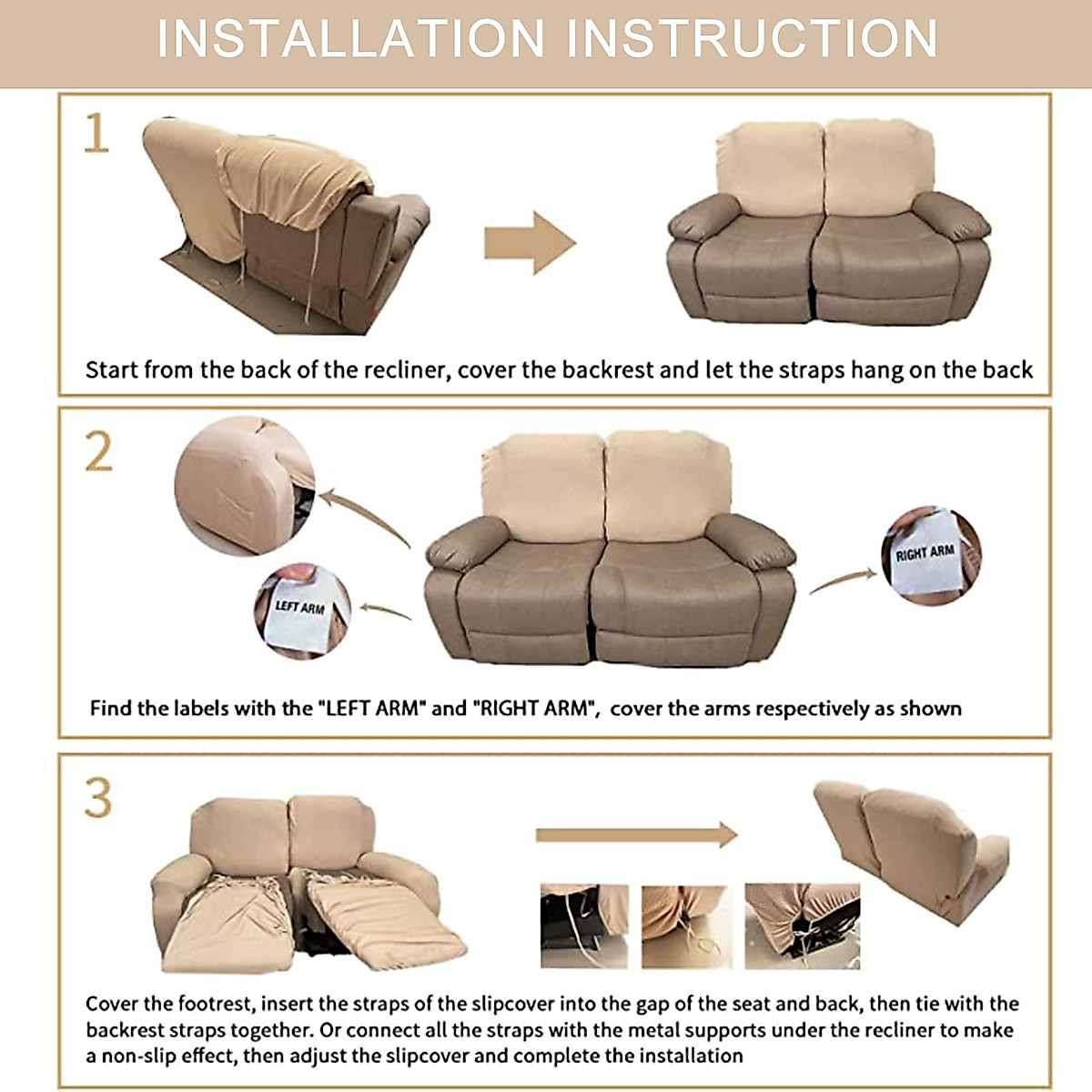CRFATOP Stretch Recliner Loveseat Slipcover with Pockets 6 Pieces Dual Sectional Recliner Sofa Covers for 2 Seat Reclining Loveseat Couch Cover Washable Furniture Protector for Kids,11