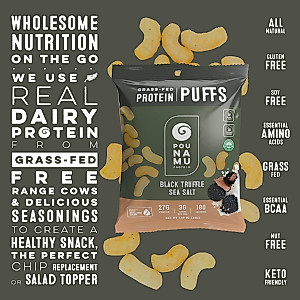 Pounamu Protein Puffs | Sample, Variety Pack | 27g Grass-Fed, Free-Range New Zealand Dairy Protein and 180 calories per bag | Delicious gourmet flavors | 1.48 Ounce (42g) x 4 pack