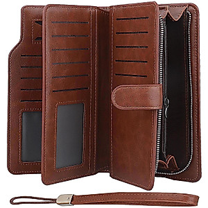 Coolstar Wristlet Wallets for Women Men's Clutch Wallet Large Capacity Leather Purse Business Credit Card Holder (2-Dark Brown)