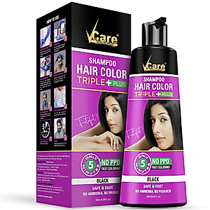 Vcare Hair Color Triple Plus Shampoo Hair Color (Black) - 180ml
