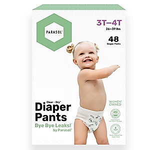 Parasol Clear+Dry Natural Training Diaper Pants, Pure Ingredients, Water Based Ink, Non-Woven Fabric with Dermatest Excellent Seal, Rash Protection, Size 5 (26+ lbs), 48 Count