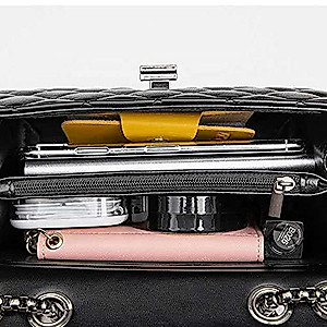 Small Quilted Crossbody Handbag or Shoulder Bag with Flap Purse with Chain Strap for Women (Black - Graphite Chain)